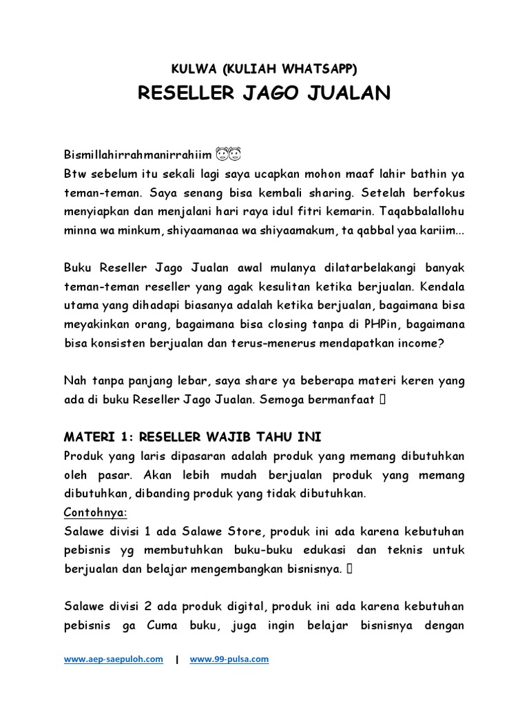 KULWA Reseller Jago Jualan | PDF