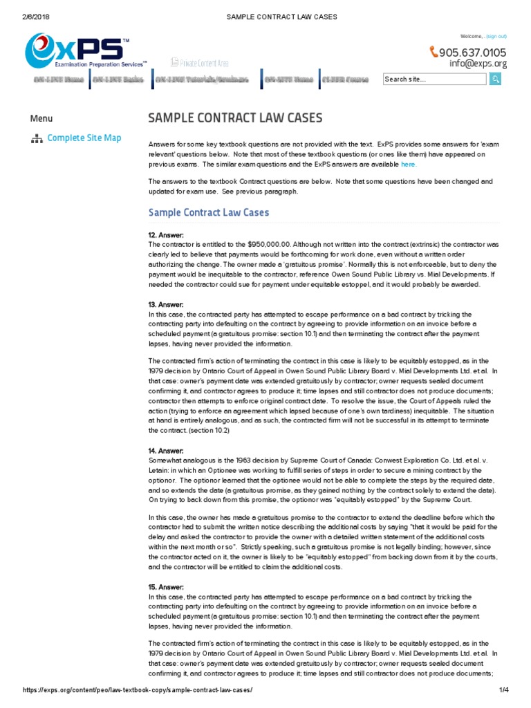 Sample Contract Law Cases | PDF | Estoppel | Breach Of Contract