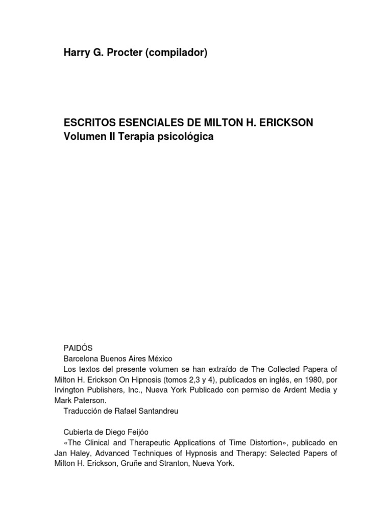 Libro Escritos Esenciales de Milton Erickson Volumen II | PDF