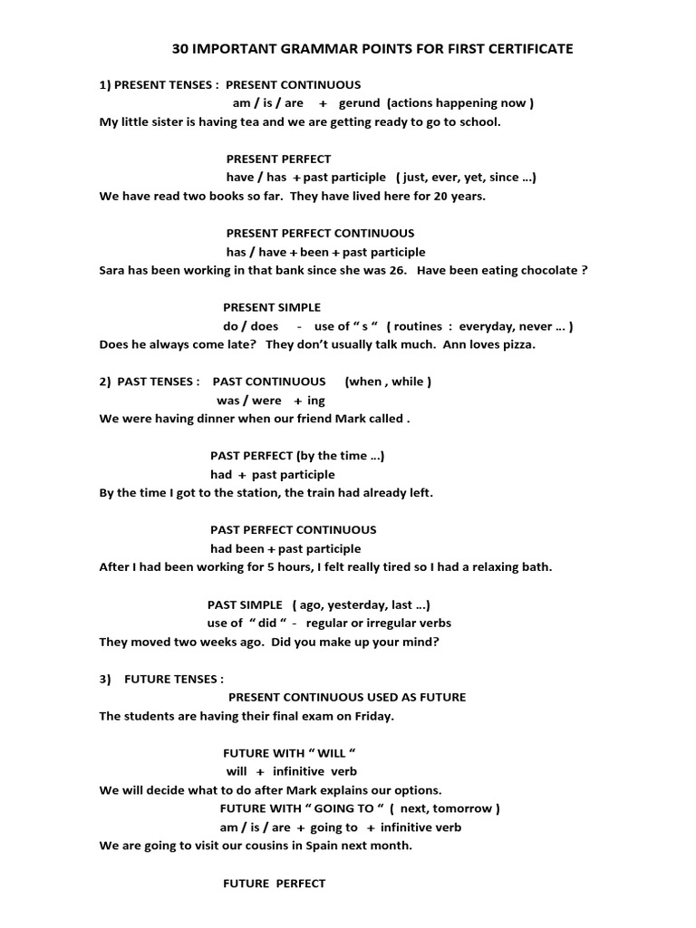 30 Important Grammar Points | Download Free PDF | Perfect (Grammar) | Verb