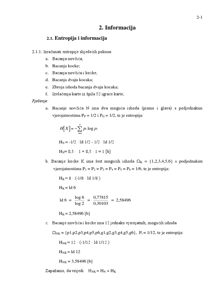 Primjeri Entropije (Neizvjesnosti) | PDF