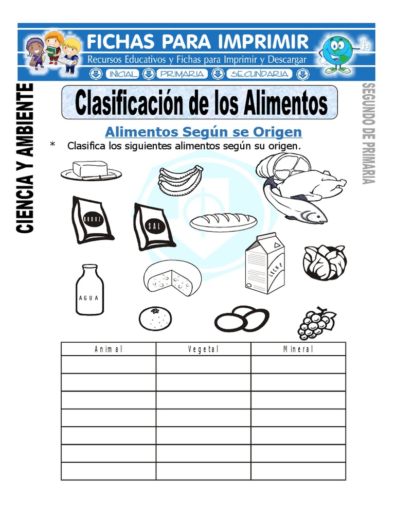 Ficha de Clasificacion de Los Alimentos para Segundo de Primaria ...