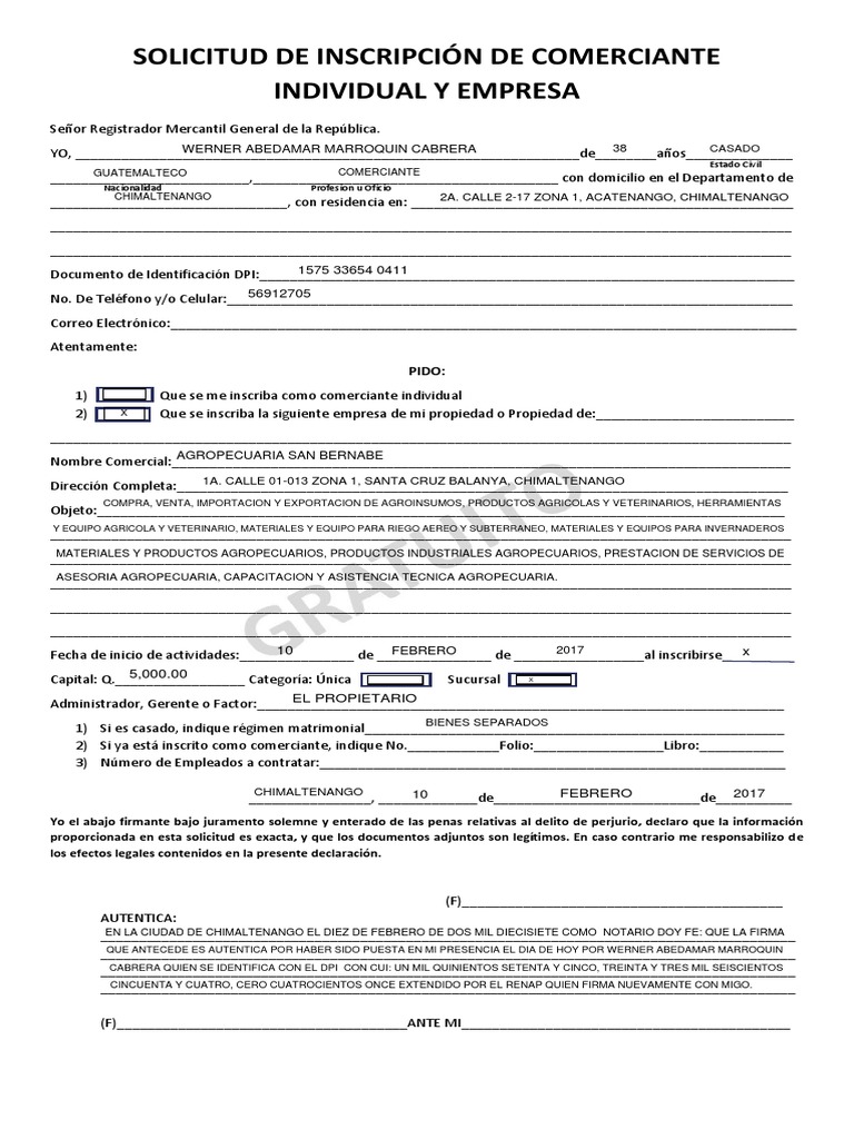 Solicitud de Inscripcion de Comerciante Individual y Empresa2 | PDF