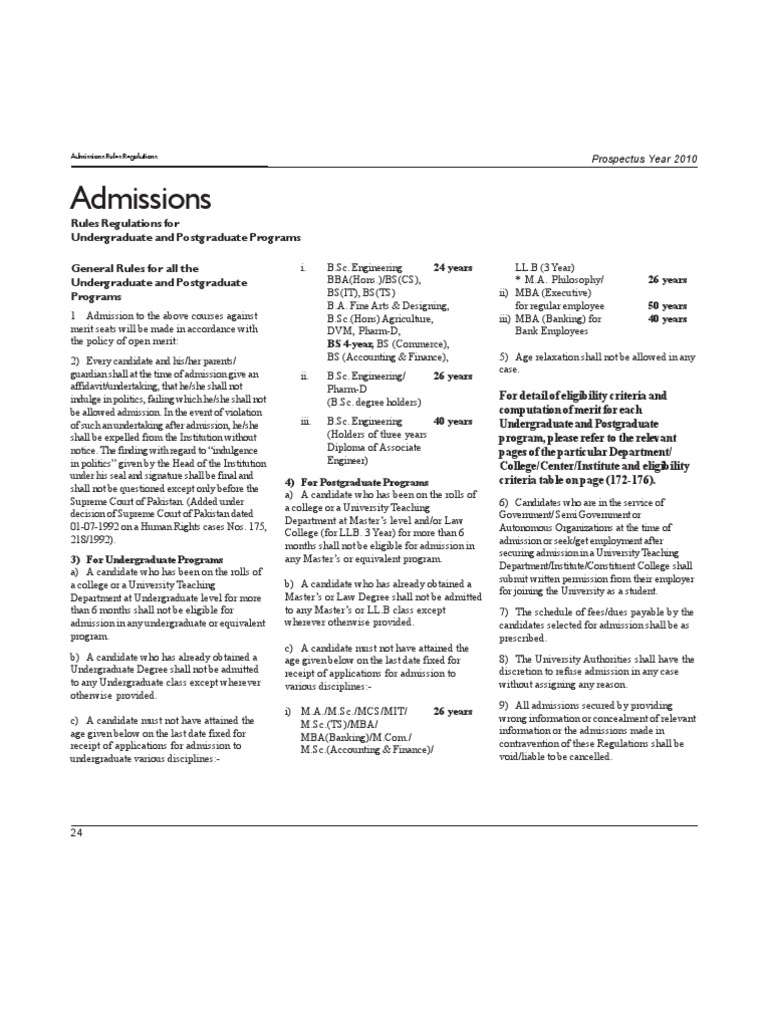 Admission Rules Regulations 2010 | PDF | University And College ...
