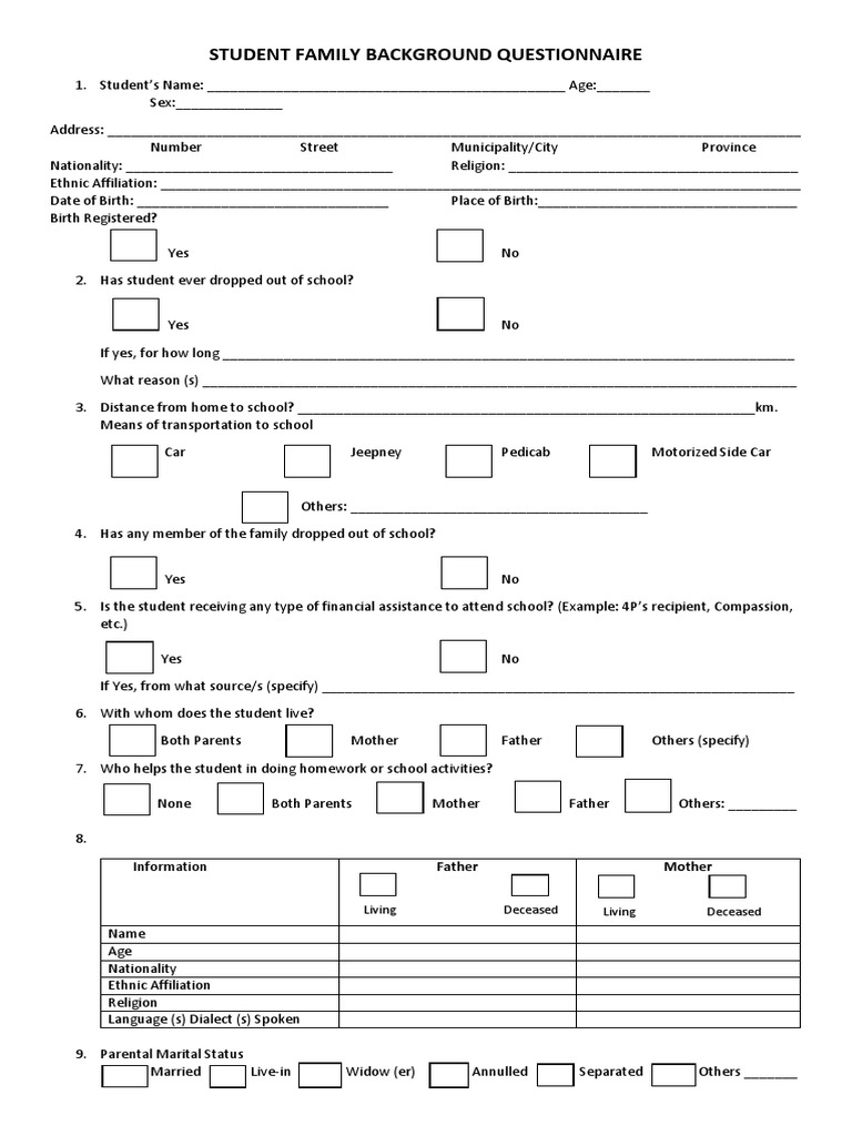 Questionnaire Format School