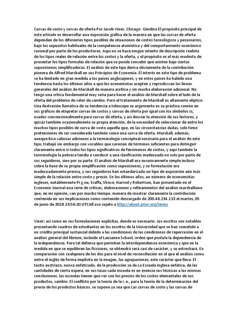 Curvas de Costo y Curvas de Oferta Por Jacob Viner | PDF | Business