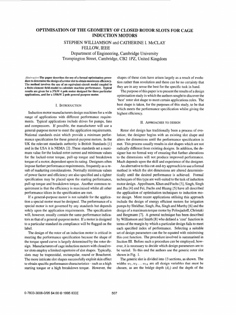 Optimisation of The Geometry of Closed Rotor Slots For Cage Induction ...