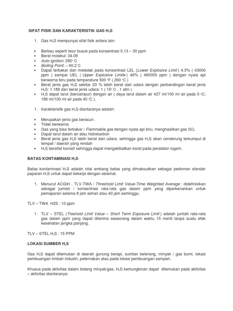 Karakteristik dan Bahaya Gas H2S | PDF