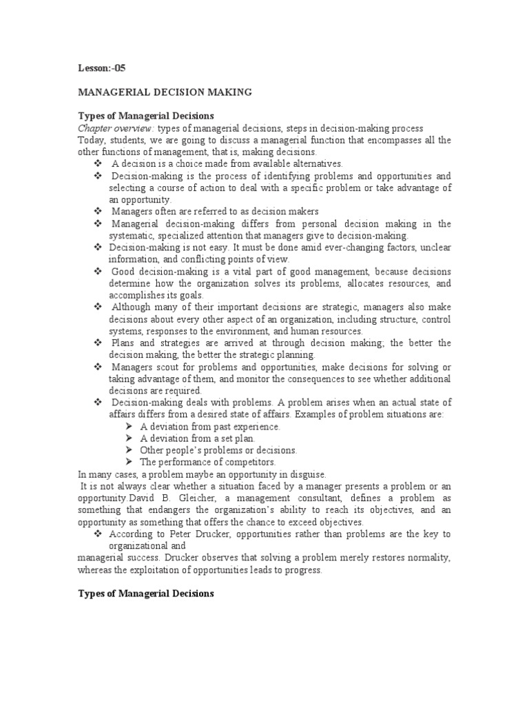 Lesson Managerial Decision Making | PDF