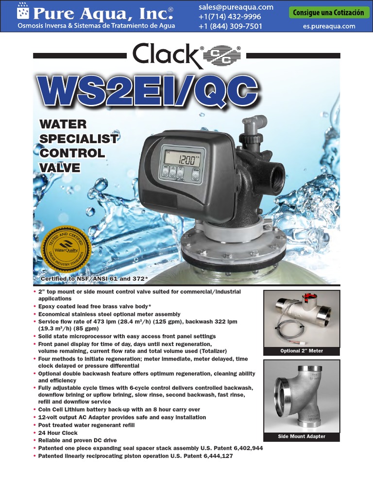 Valvula de Control Clack Serie Ws2ei QC | PDF | Válvula | Medición de flujo