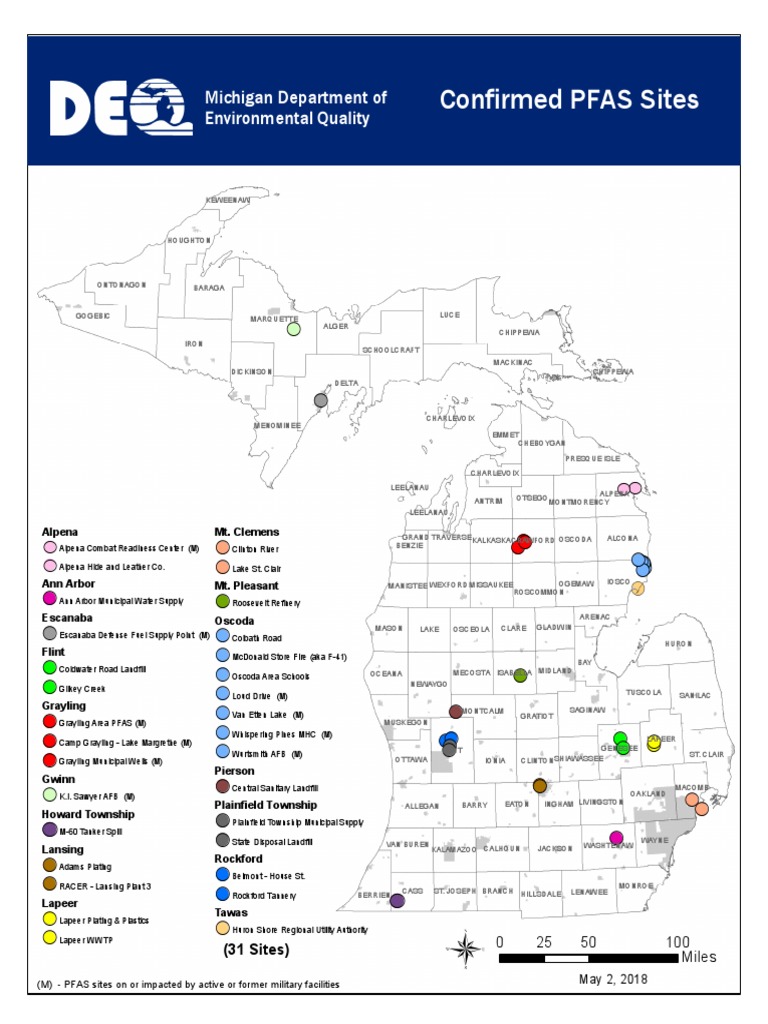 MDEQ PFAS Contaminated Sites | Michigan | Midwestern United States