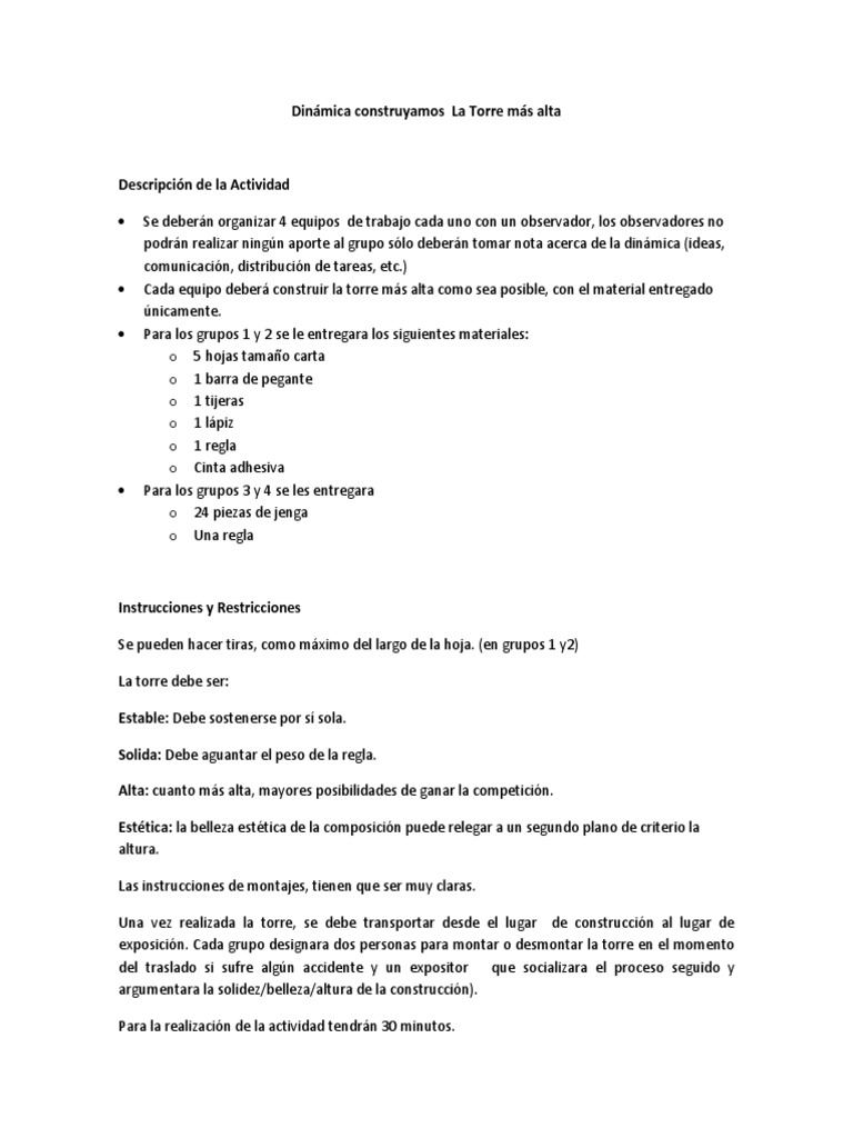 Reflexión Inicial - Dinámica Construyamos La Torre Más Alta - Aprendiz ...