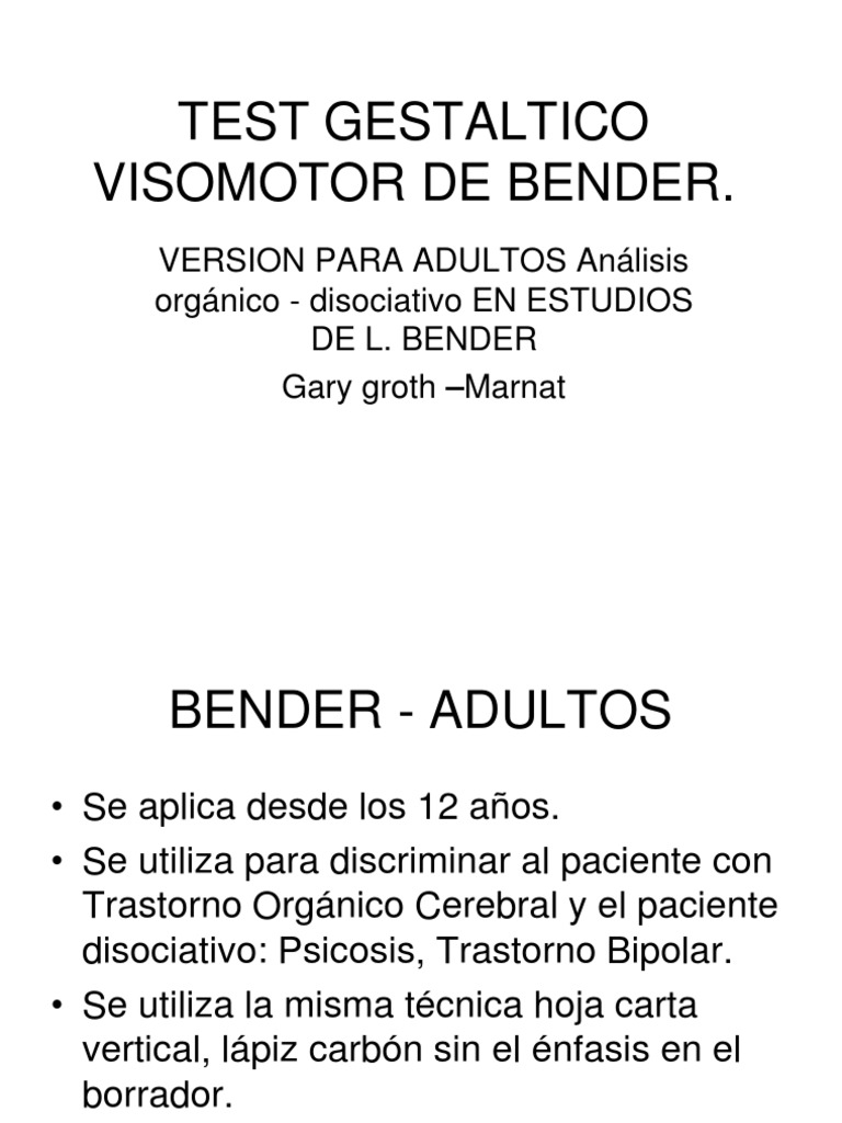 Test Bender Visomotor para Adultos | PDF | Las emociones | Neurociencia
