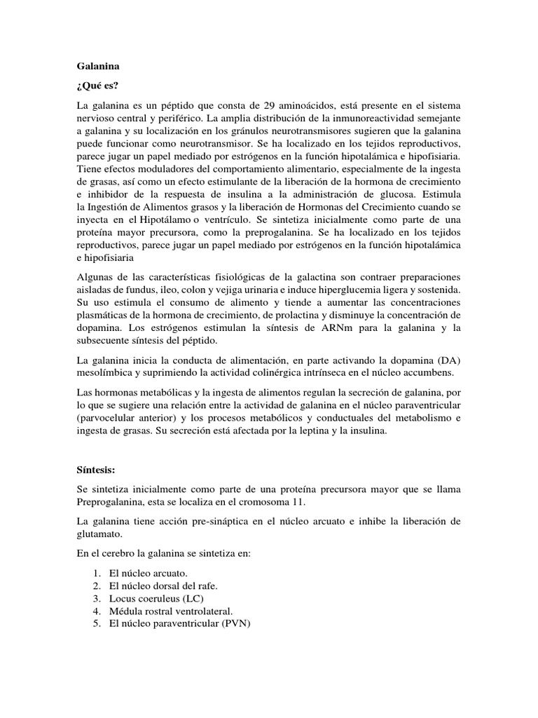 Galanina | PDF | Enfermedad de Alzheimer | Hipotálamo