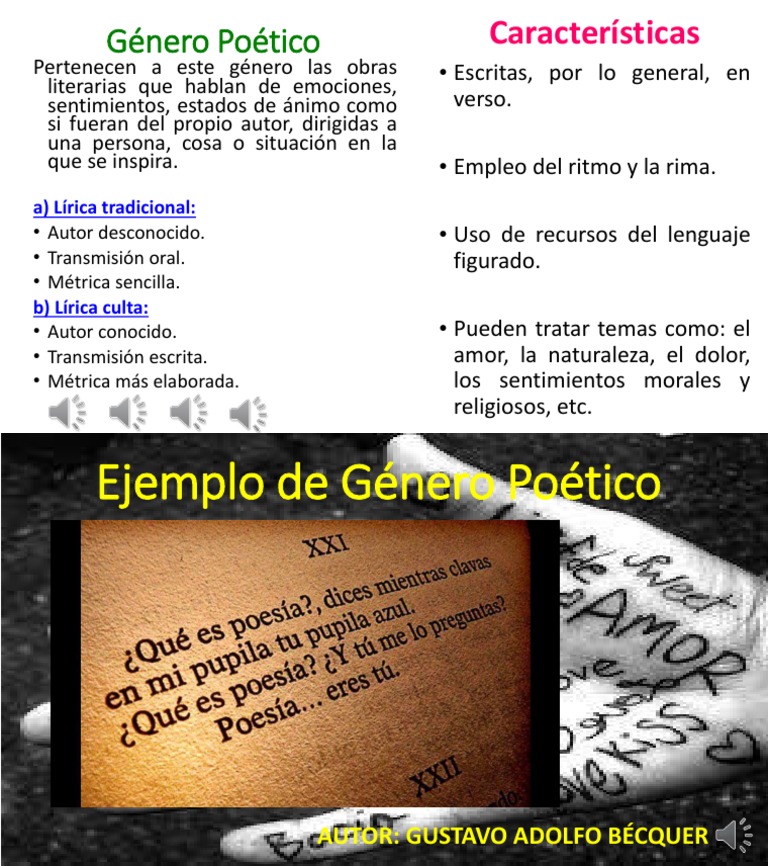 Características del género poético: versos, ritmo y emociones | PDF