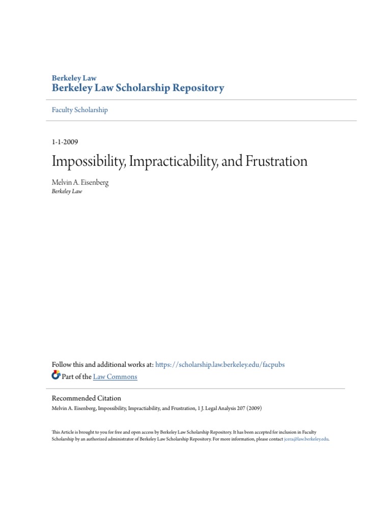 Impossibility Impracticability and Frustration | PDF | Contractual Term ...