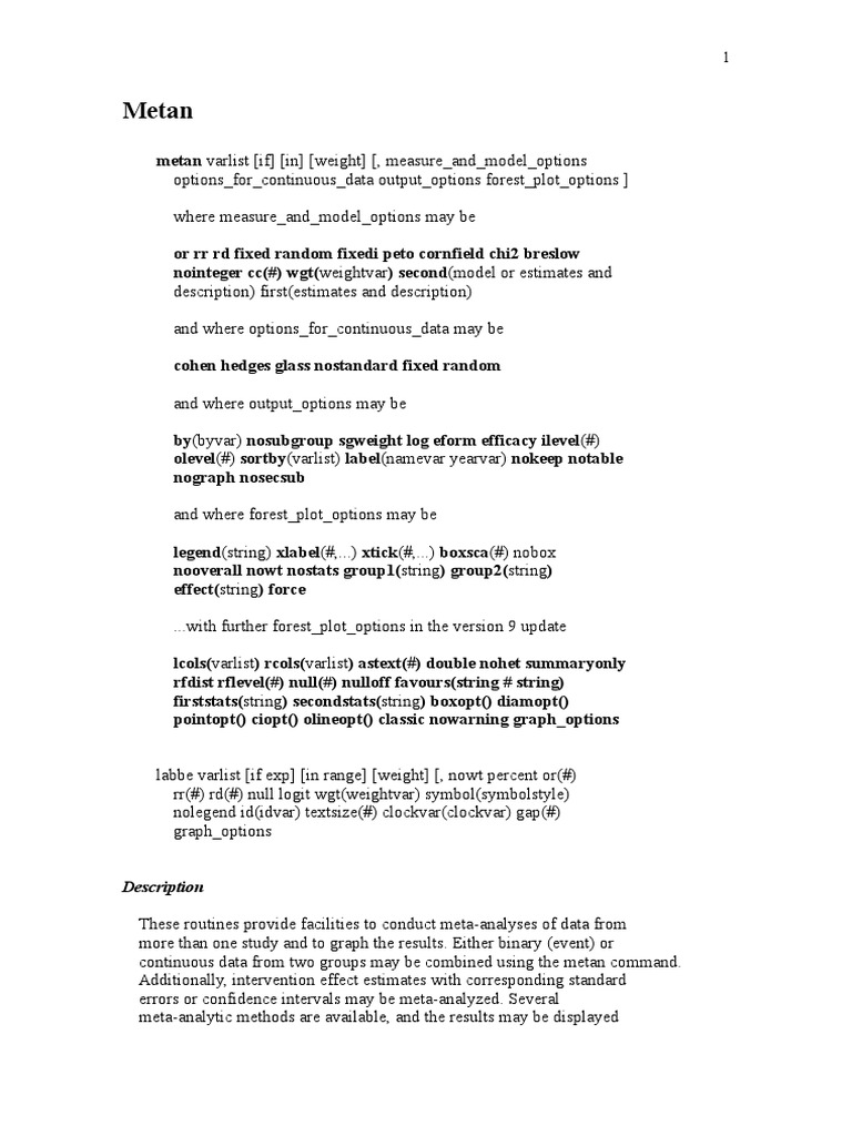Ayuda Comandos Stata Meta | PDF | Confidence Interval | Relative Risk