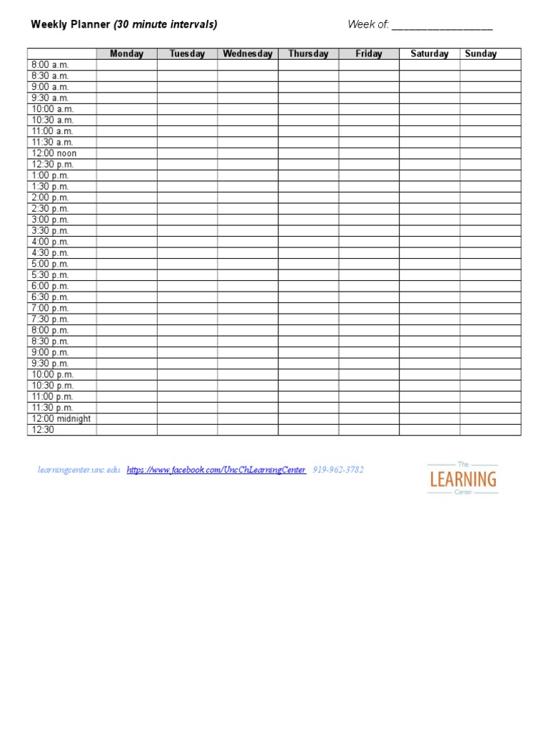 Weekly Planner 30 Minute Intervals | PDF | Home & Garden