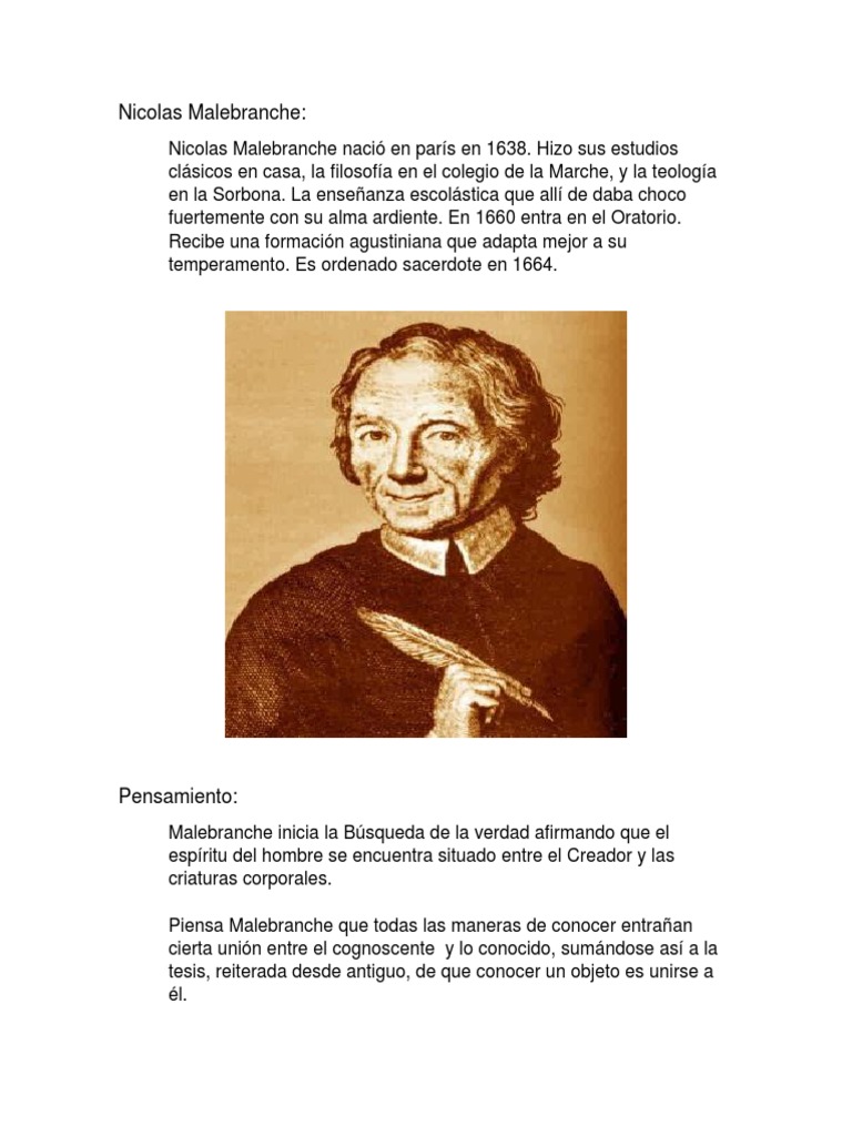 Biografía y Filosofía de Nicolás Malebranche | PDF | Conocimiento | Dios
