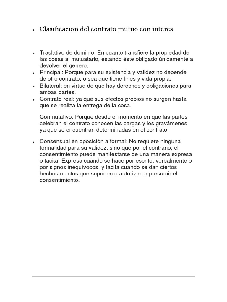 Clasificación y elementos del contrato de mutuo con interés | PDF ...