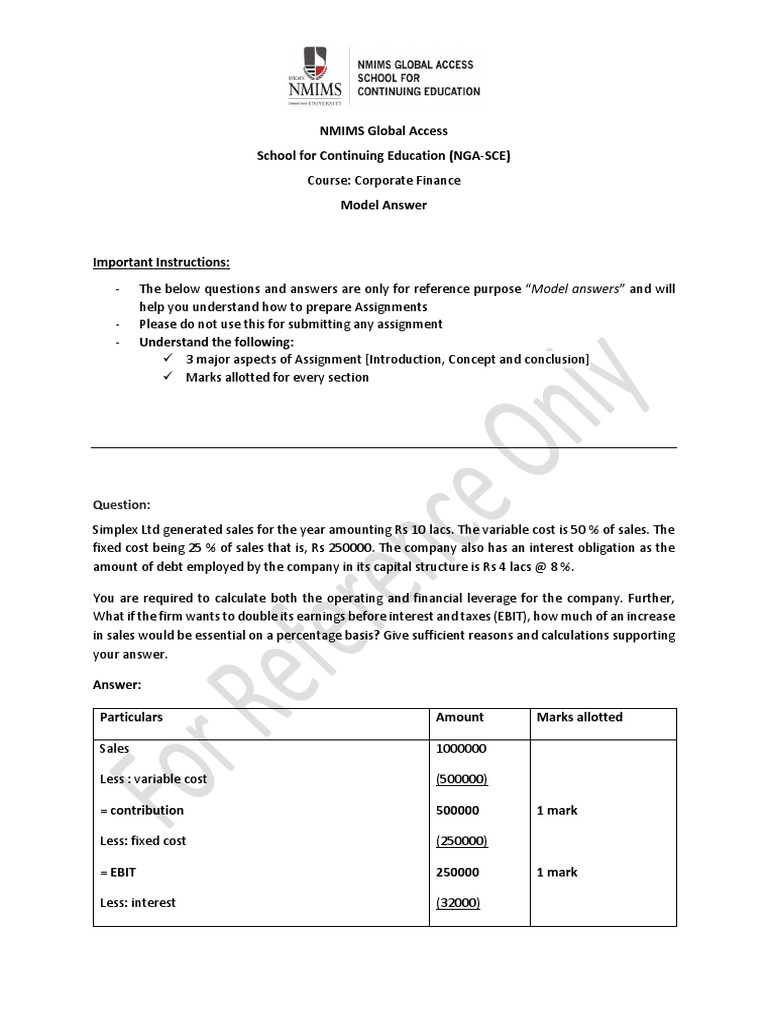 Corporate Finance Model Answer | PDF | Leverage (Finance) | Capital ...