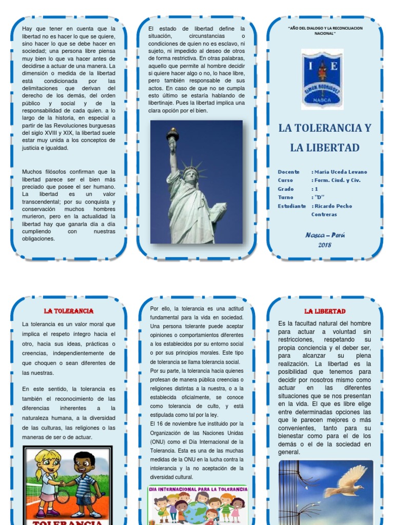 Triptico La Tolerancia y La Libertad | PDF | Tolerancia | Libertad