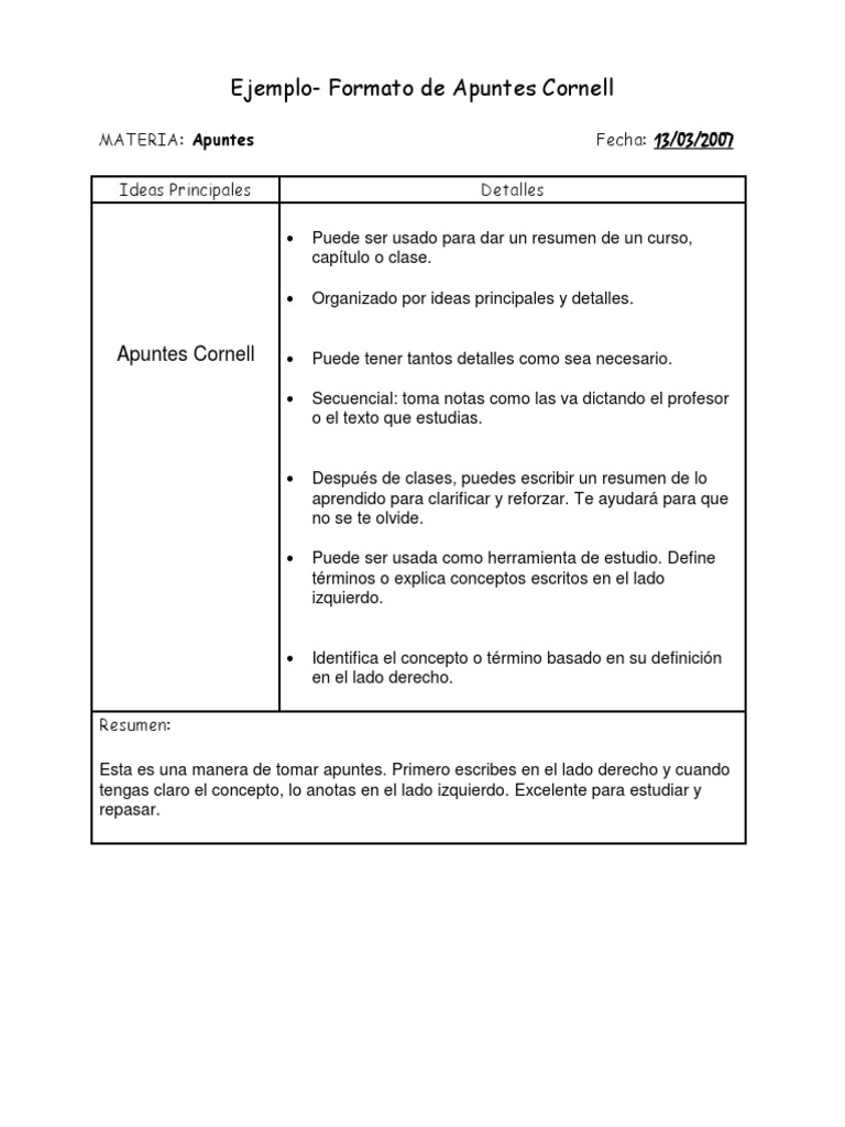 Ejemplo Apuntes Cornell PDF | PDF