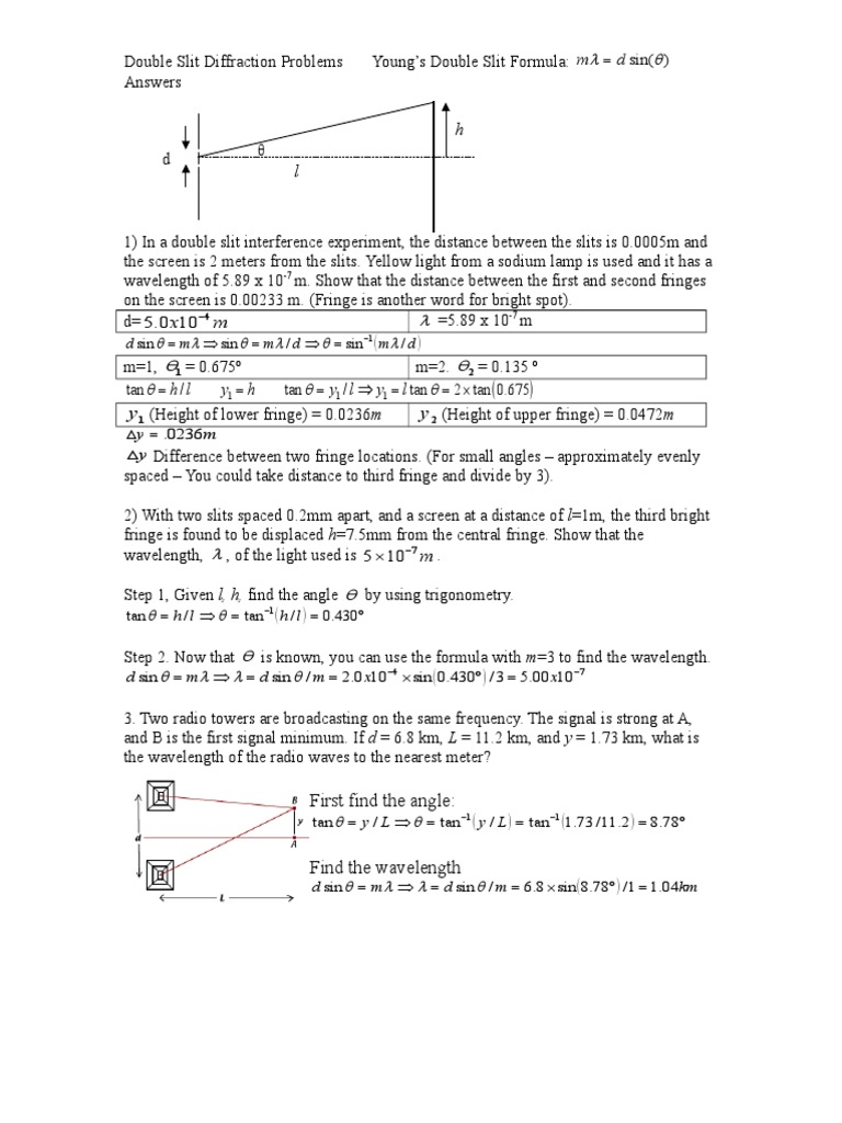 WaveInterferencePracticeProblems Answers | PDF | Wavelength | Diffraction