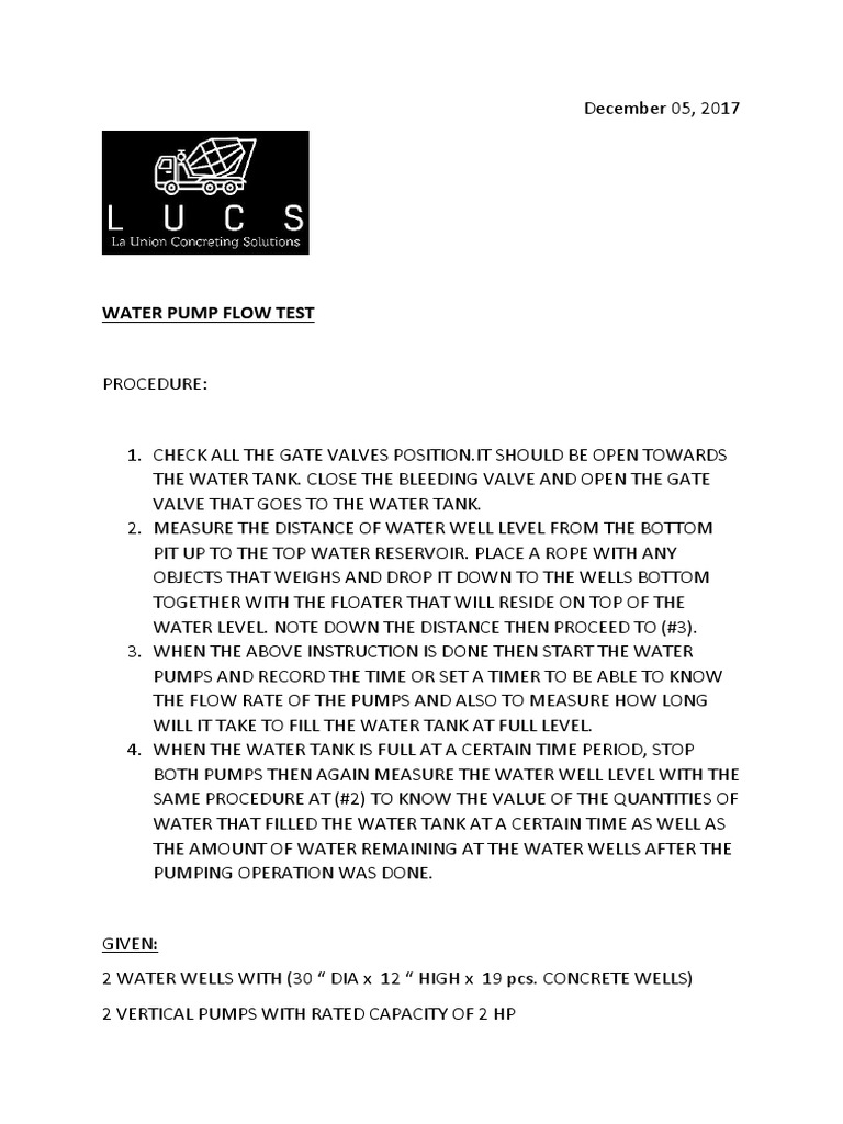 Water Flow Test | PDF | Home & Garden