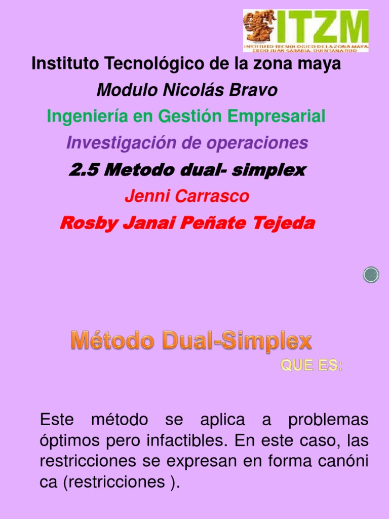 2.5 Metodo Dual Simplex | La investigación de operaciones | Ecuaciones