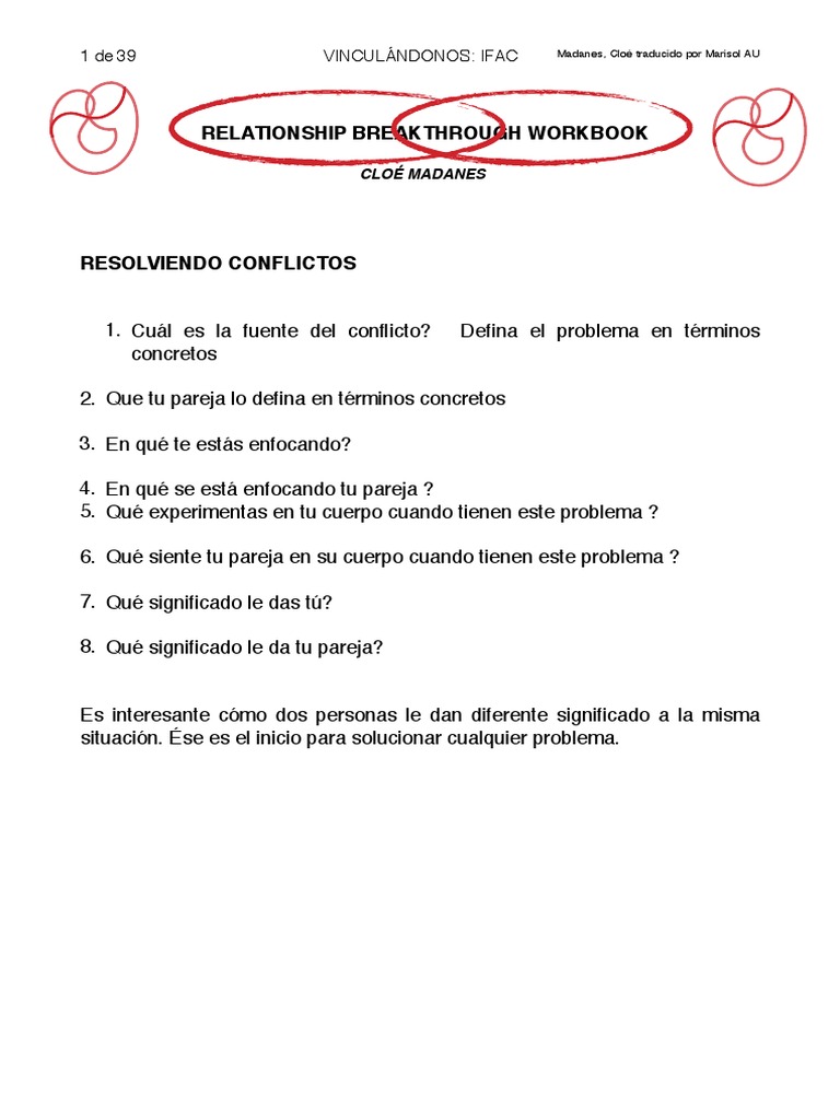 Workbook Relationship Breakthrough Español Madanes | PDF | Amor