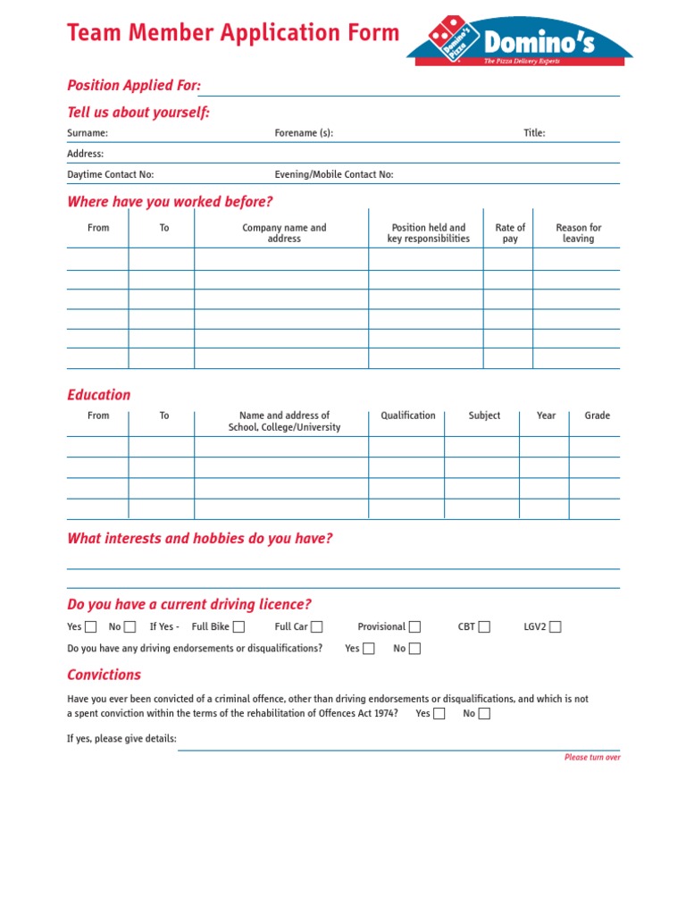 Dominos Employment Form | PDF | Personally Identifiable Information ...