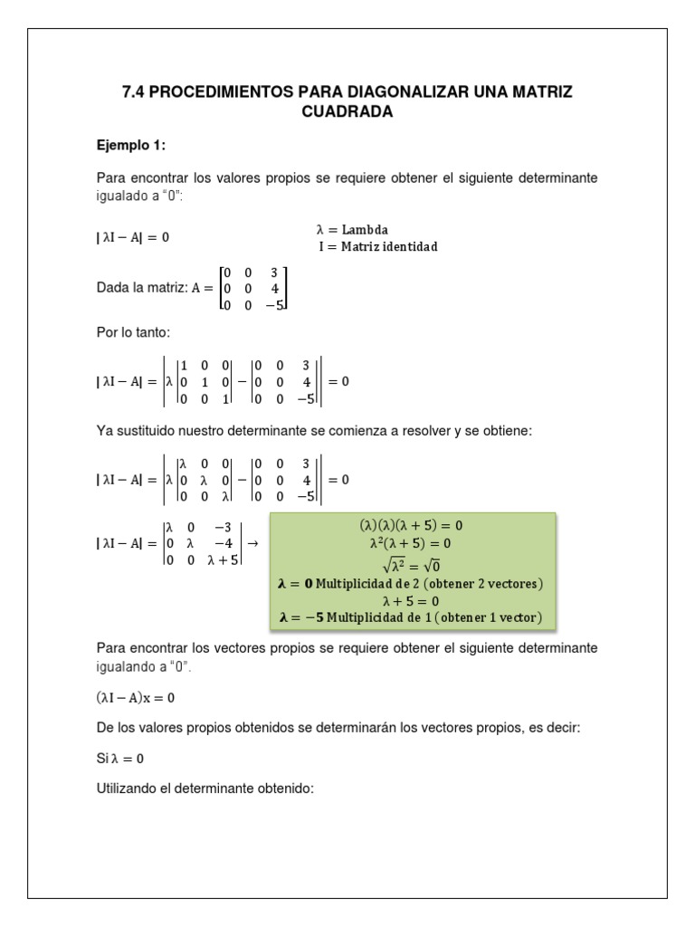 7.04 Procedimientos Para Diagonalizar Una Matriz Cuadrada | Valores ...