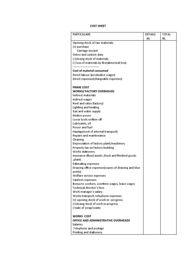 Cost Sheet | PDF | Expense | Depreciation