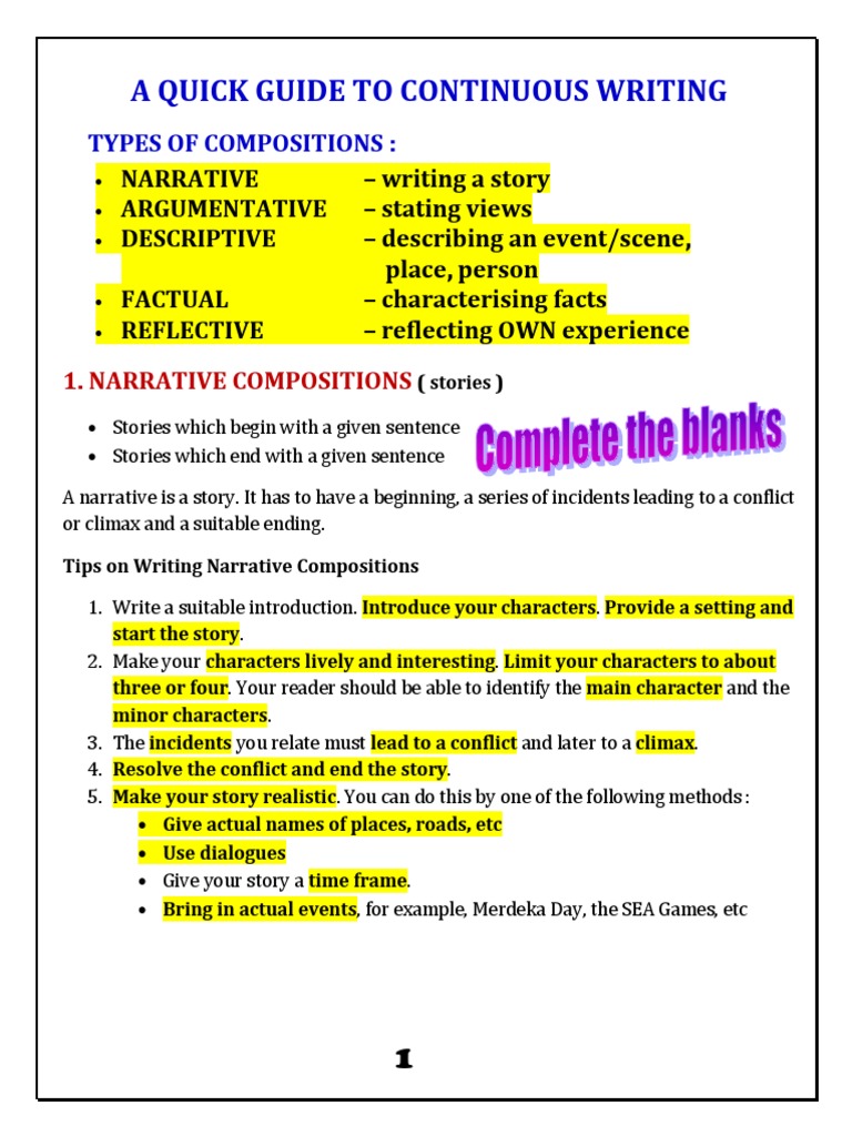 Quick Guide to Continuous Writing | PDF | Narrative | Reason