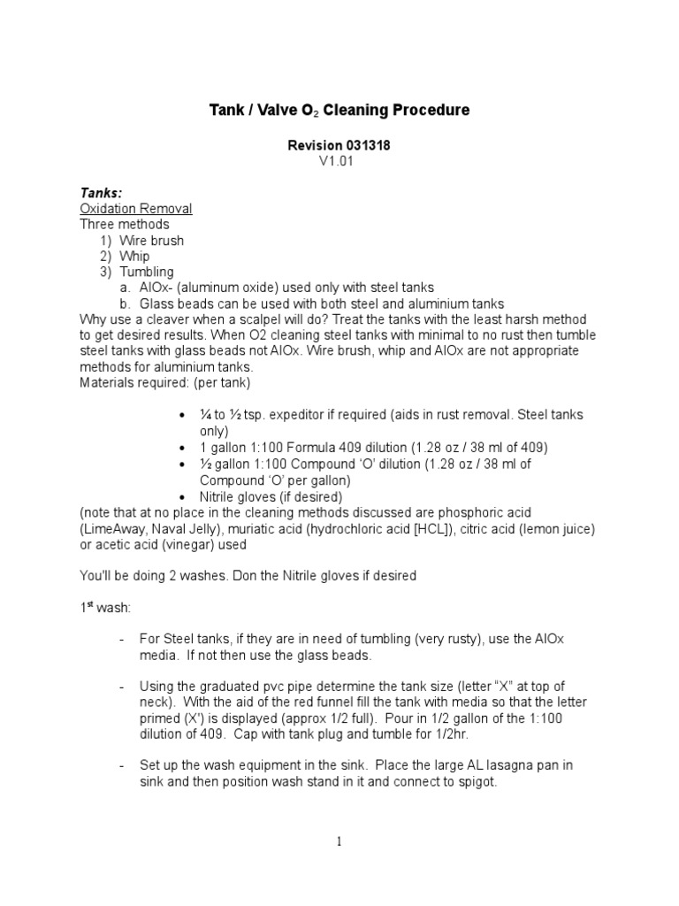 Tank and Valve O2 Cleaning Procedure v1.02 | PDF | Hydrochloric Acid ...
