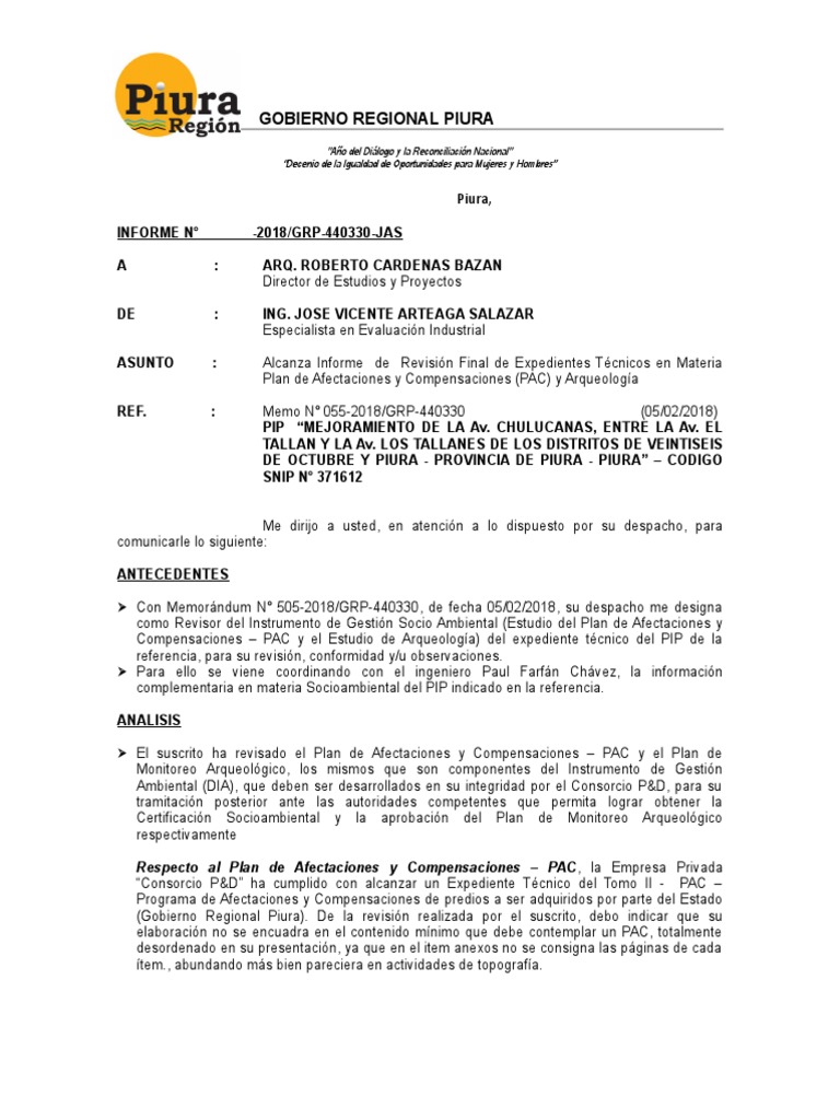 Informe Av. Chulucanas | PDF