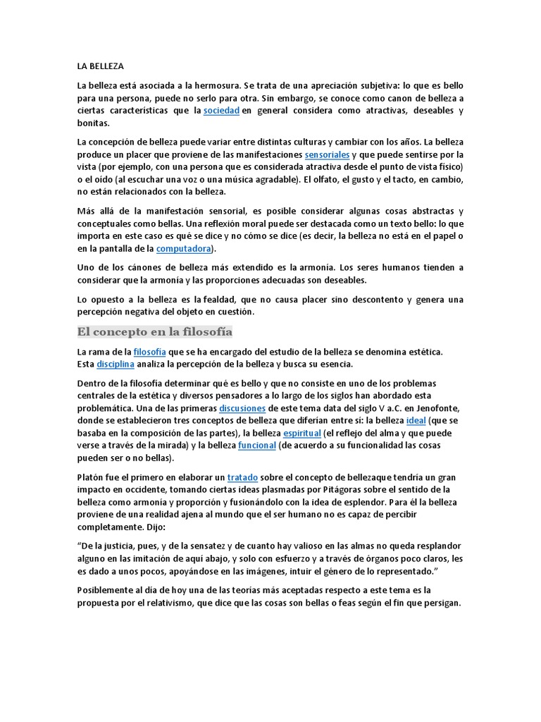 Definición y Concepto de Belleza | PDF | Belleza | Estética