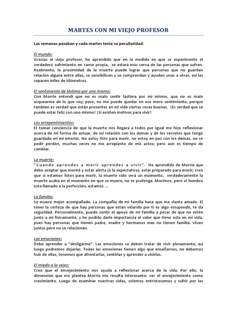 Martes Con Mi Viejo Profesor | PDF | Muerte | Amor Martes Con Mi Viejo Profesor | PDF | Muerte | Amor