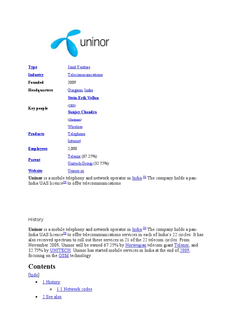 Uninor: Telenor's Indian Venture | PDF | Telecommunications | Business