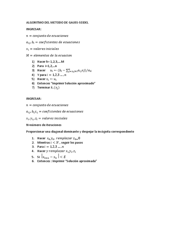Algoritmo Del Metodo de Gauss-S | PDF | Métodos y materiales de ...