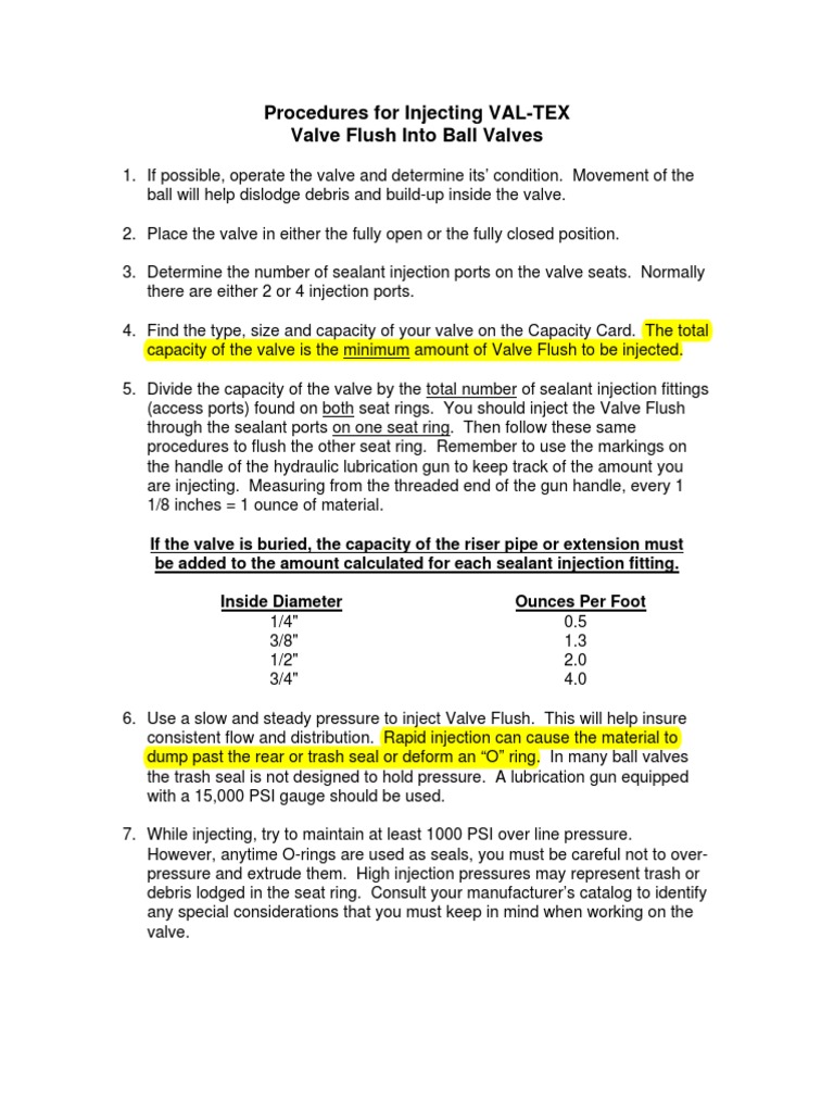 VAL-TEX Ball Valve Flush Procedure | PDF | Valve | Gases
