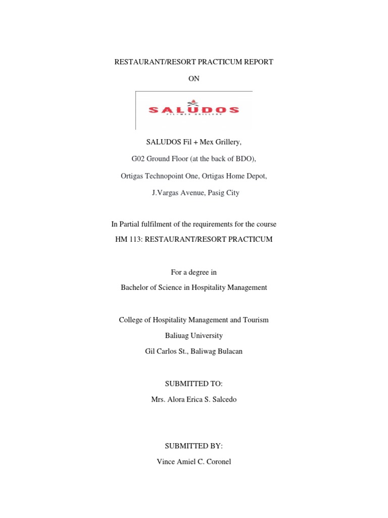 Restaurant Practicum Report | PDF | Menu | Kitchen