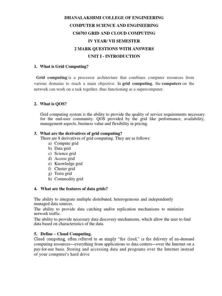 2 Marks With Answer | PDF | Soap | Cloud Computing