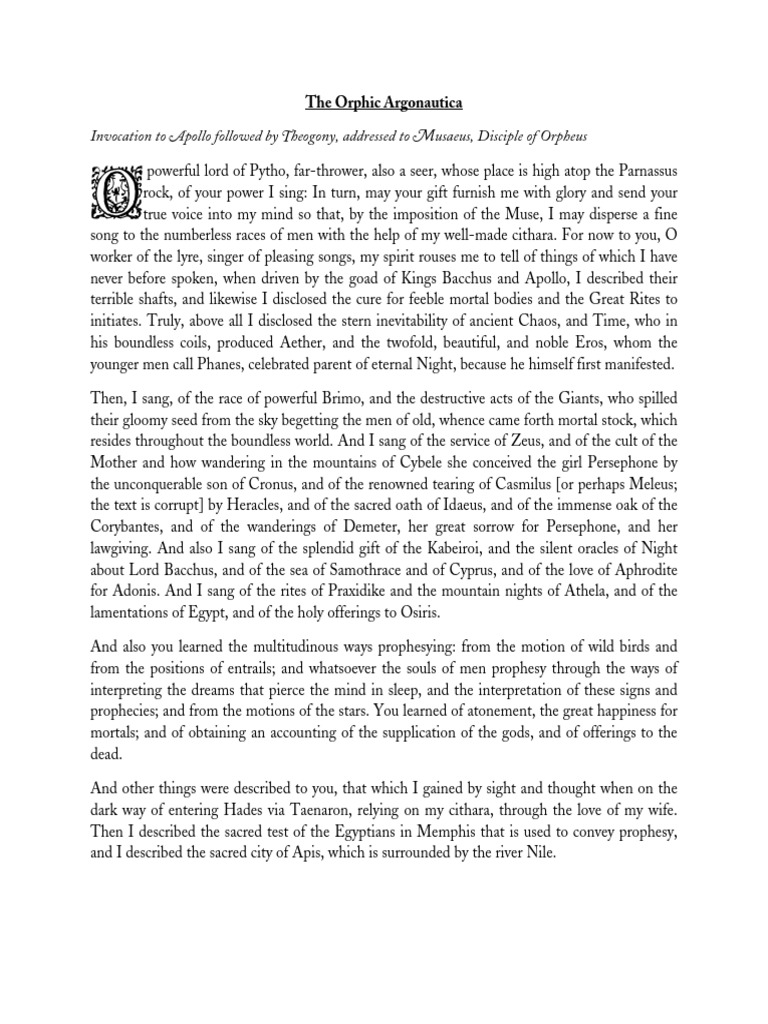 The Orphic Argonautica | Download Free PDF | Jason | Orpheus