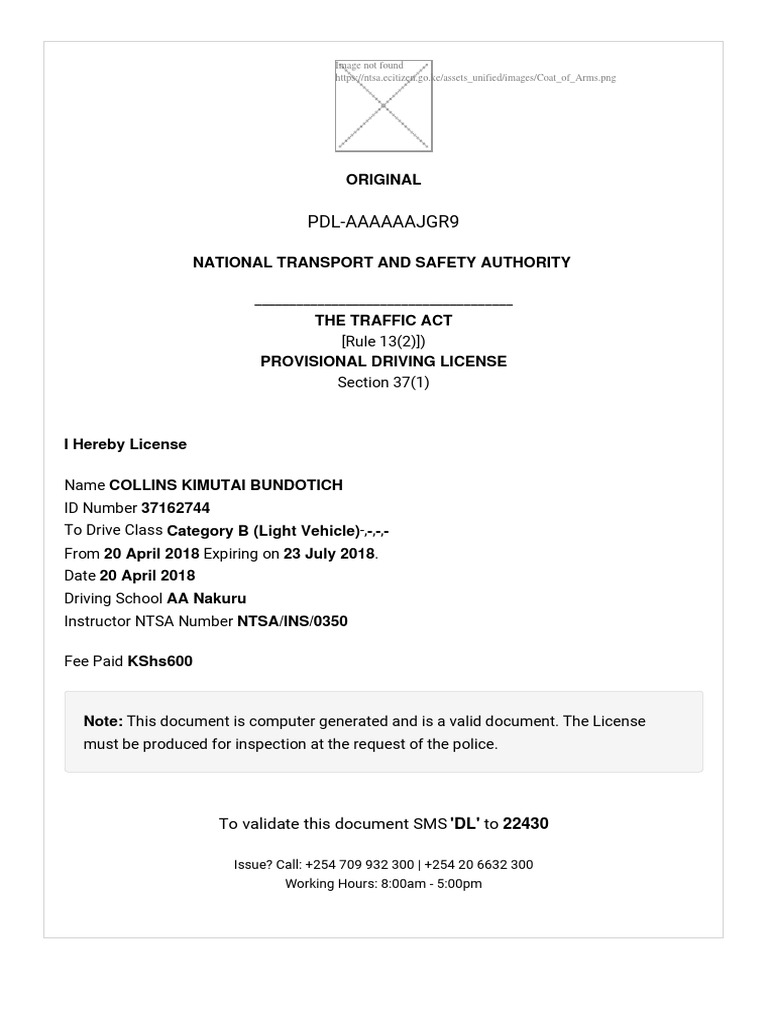 Provisional Driving License Notice | PDF