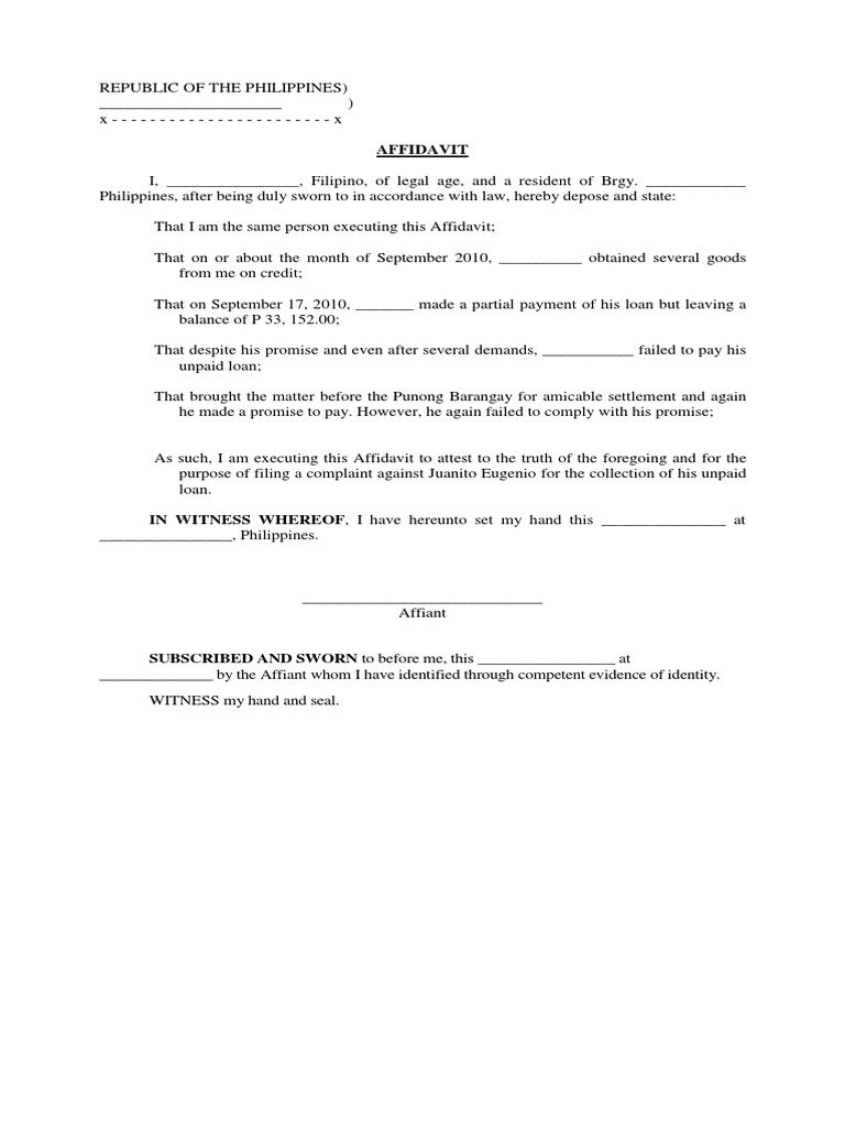 Small Claims Affidavit Template | PDF