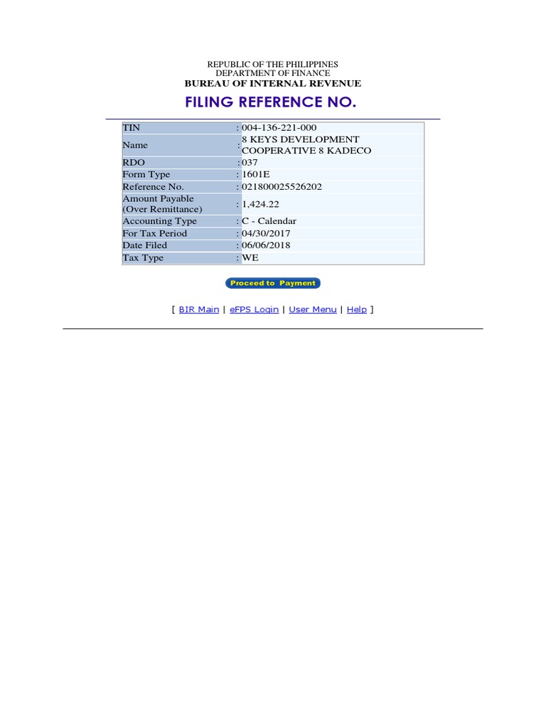 Filing Reference No.: Bureau of Internal Revenue | PDF