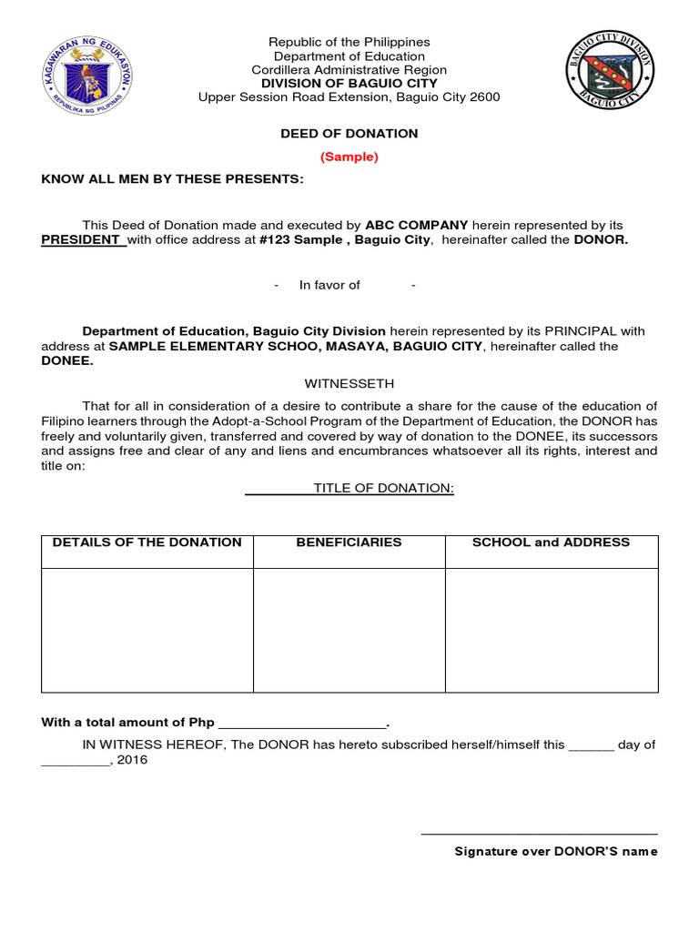 Sample Deed of Donation | Download Free PDF | Deed | Justice