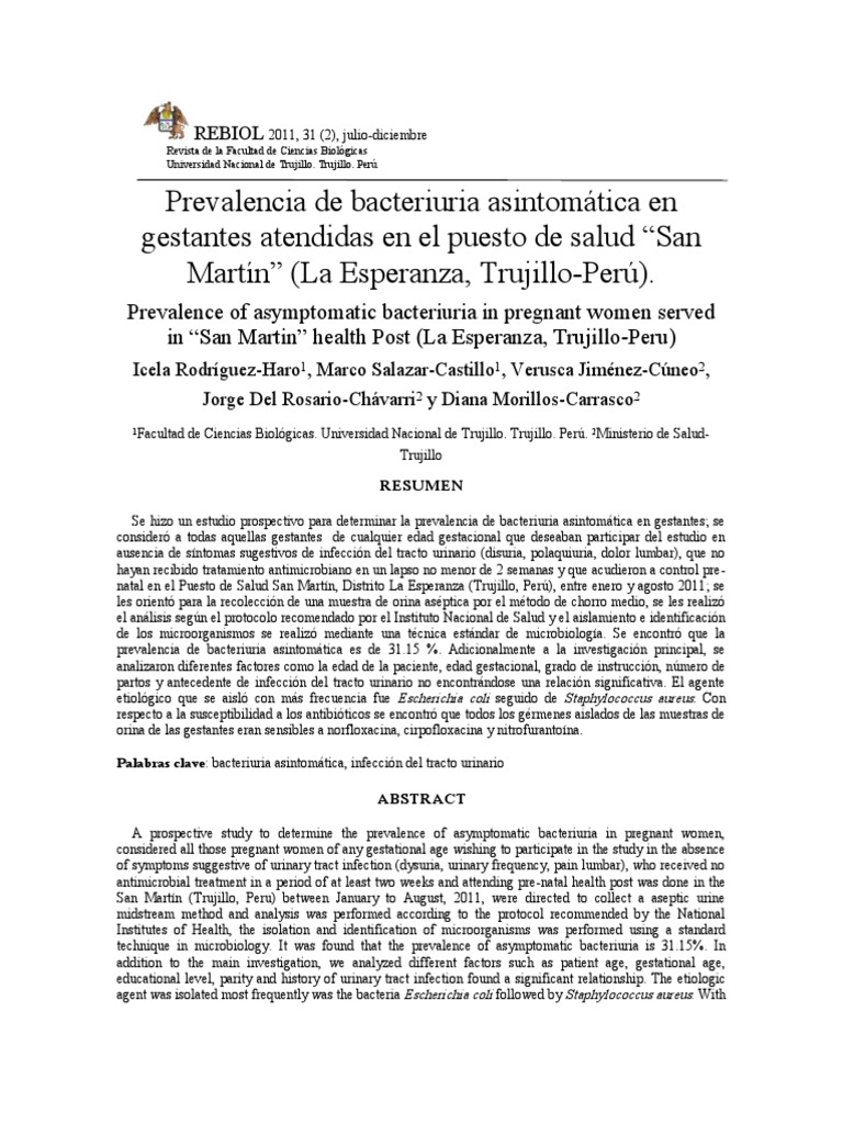 Prevalencia de Bacteriuria Asintomática PDF | PDF | Infección del ...